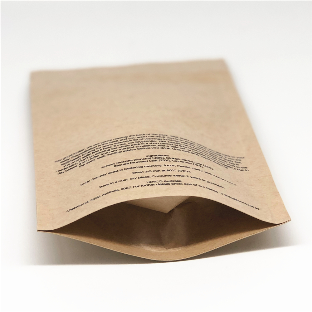 Kraft paper stand up tea packaging pouches - Gozeniths