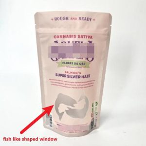 Stand-up bag with a metal-like finish and unique fish-shaped window ...