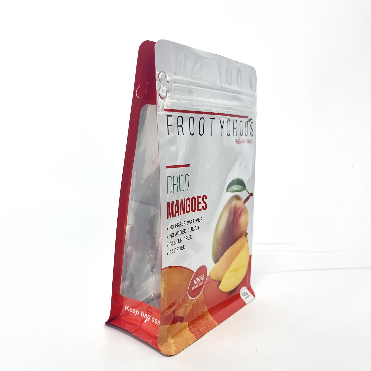 120g Mangoes Dried flat bottom bag with zipper and window - Gozeniths